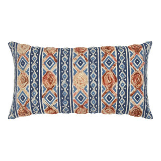 Rust Blue Diamond Strands Tribal Lumbar Pillow - Southwestern ...