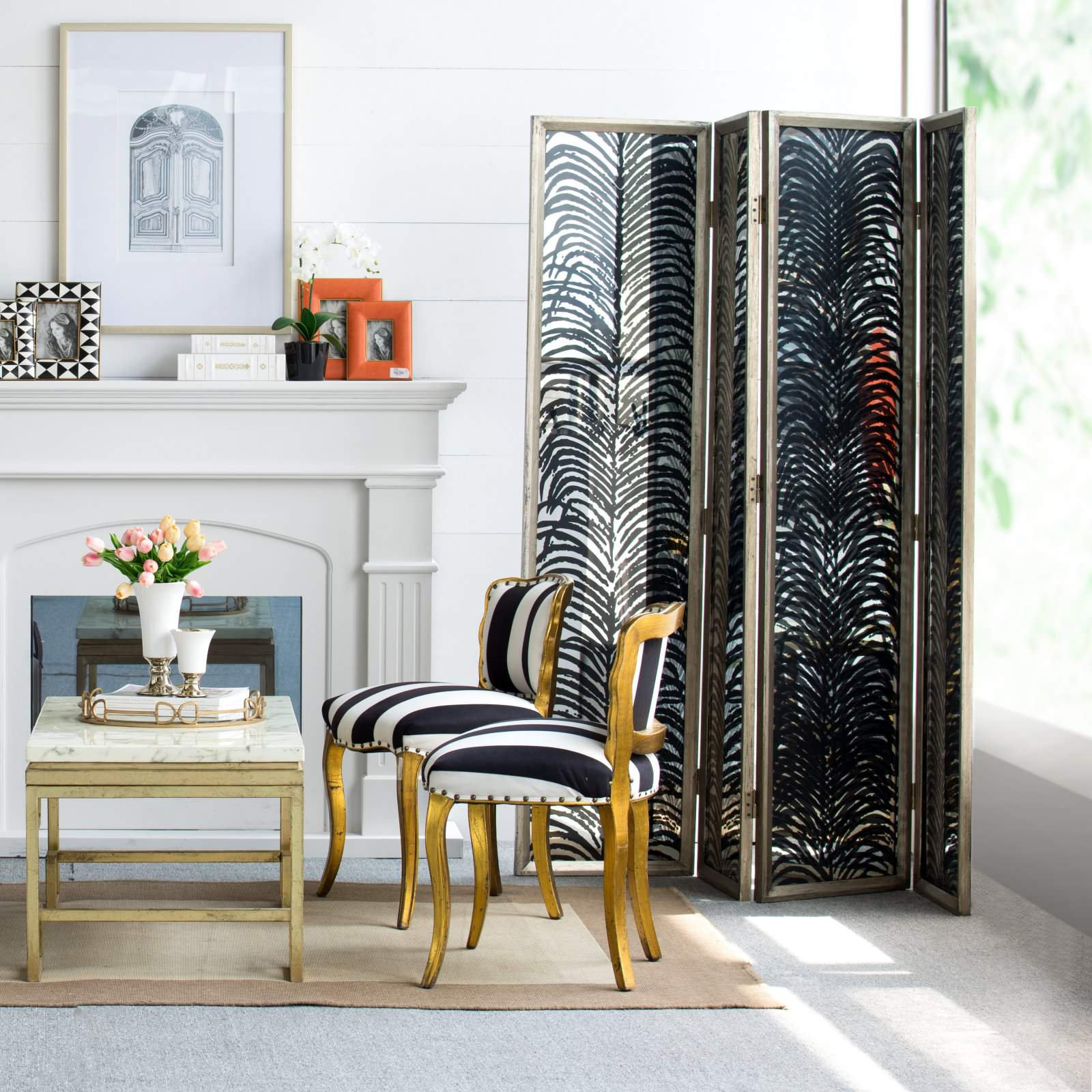 Tall Room Divider, 4 Hinged Panels With Unique Leaf Like Pattern ...