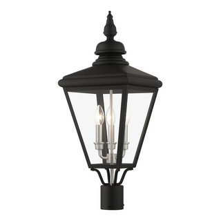 3 Light Black Outdoor Large Post Top Lantern, Brushed Nickel ...