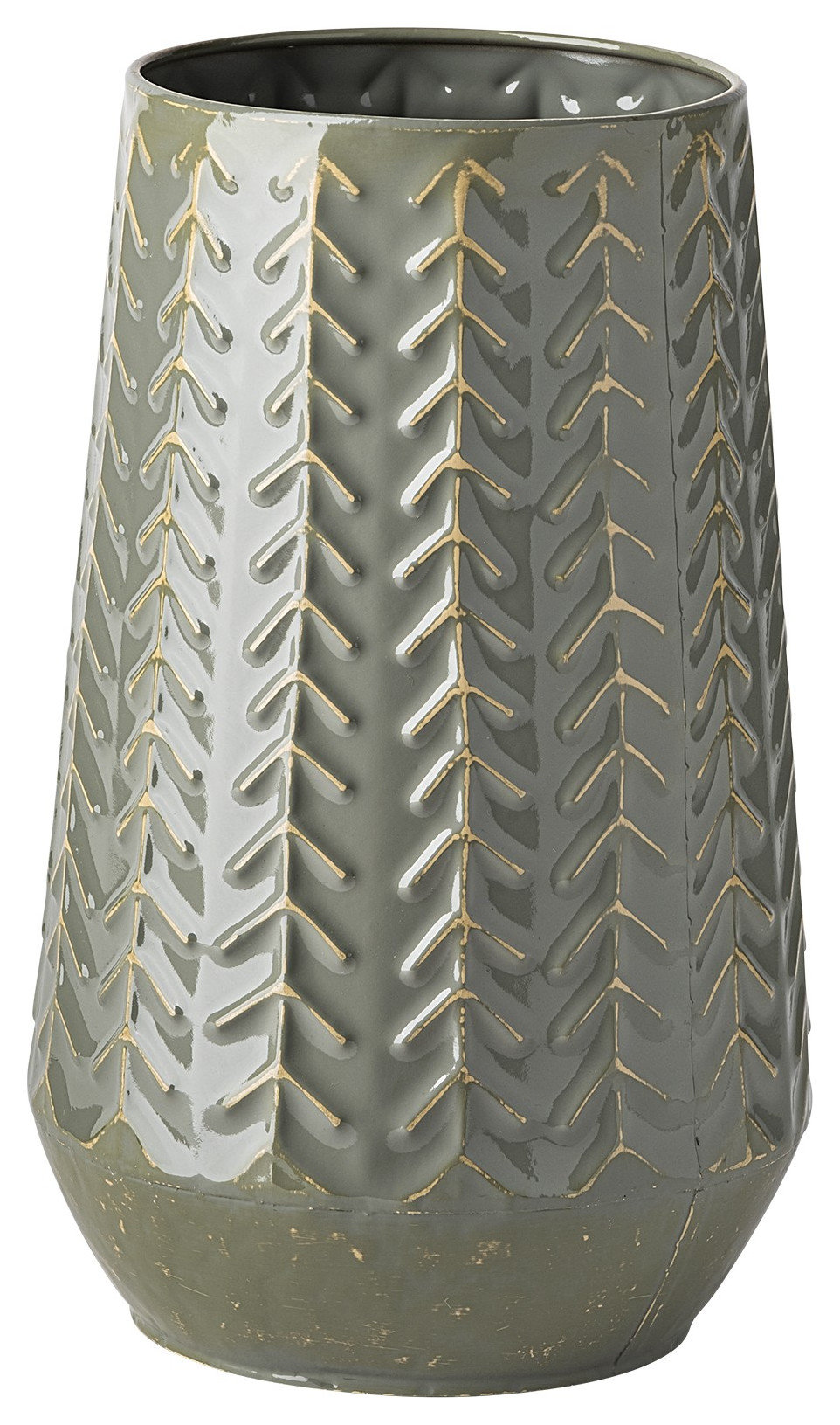 11" Green Organically Chevron Embossed Metal Vase - Scandinavian ...