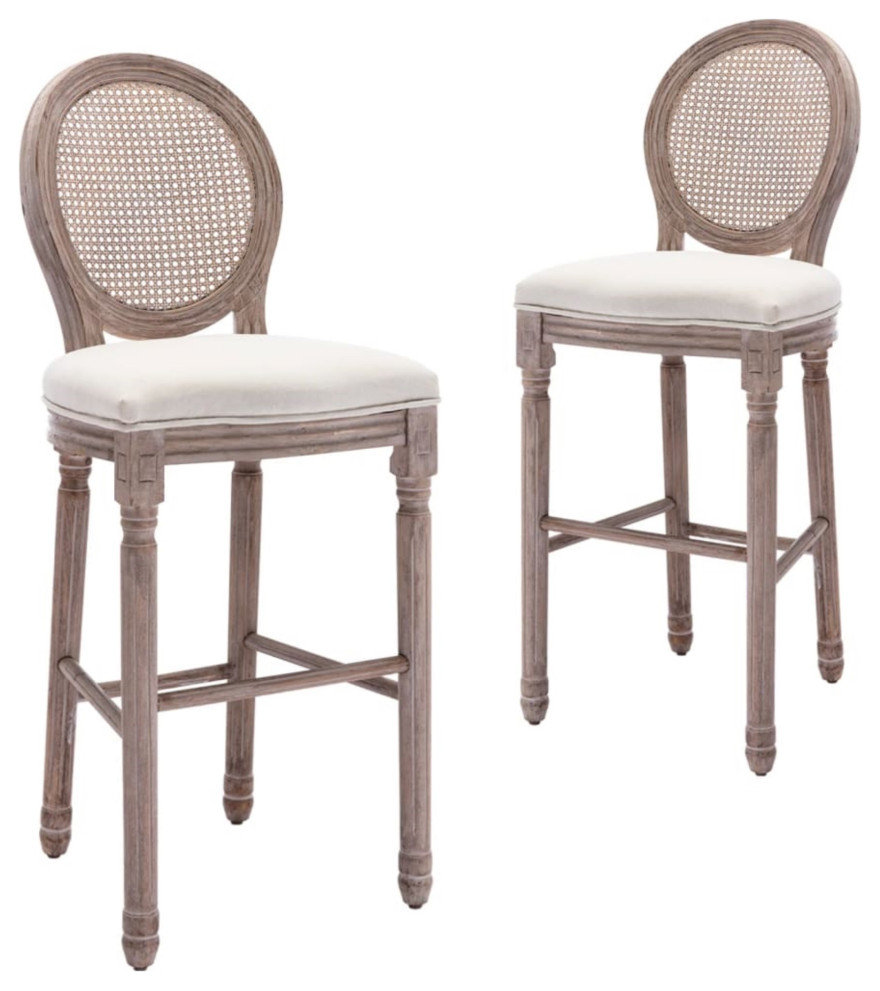 vidaxL Bar Stools 2-Piece White Linen - French Country - Bar Stools And ...