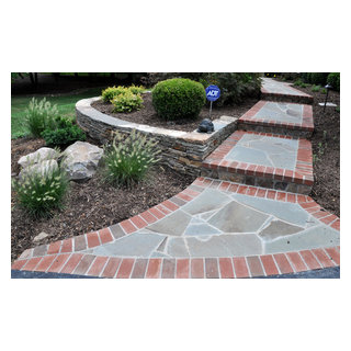 Flagstone, Brick border,Drystack colonial stone,Garden wall,seating ...