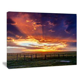 Designart - Dramatic Sunset over Prairie - Large Landscape Canvas Art ...