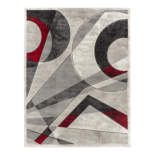 Silver Red Geometric Hand-Carved Soft Living Room Modern Contemporary ...