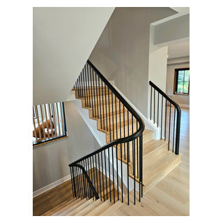 115_Stunning Continuous Rail System on 3 Story Floating Stairs ...