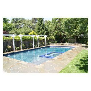 Auto Cover Pool with natural stone & spa & shelf. - Arts & Crafts ...