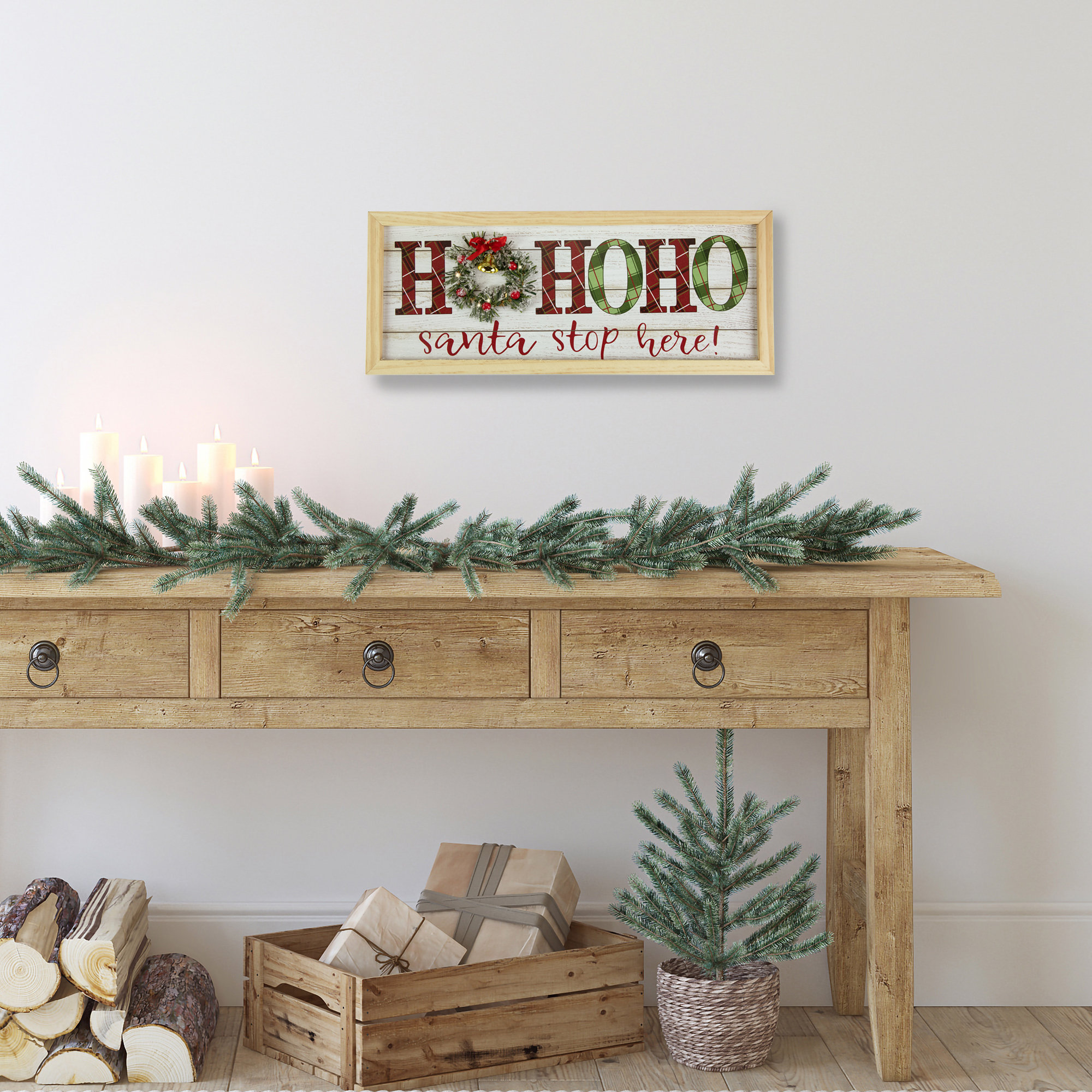 19.75" LED Lighted Plaid 'Ho Ho Ho' Wooden Christmas Wall Sign ...