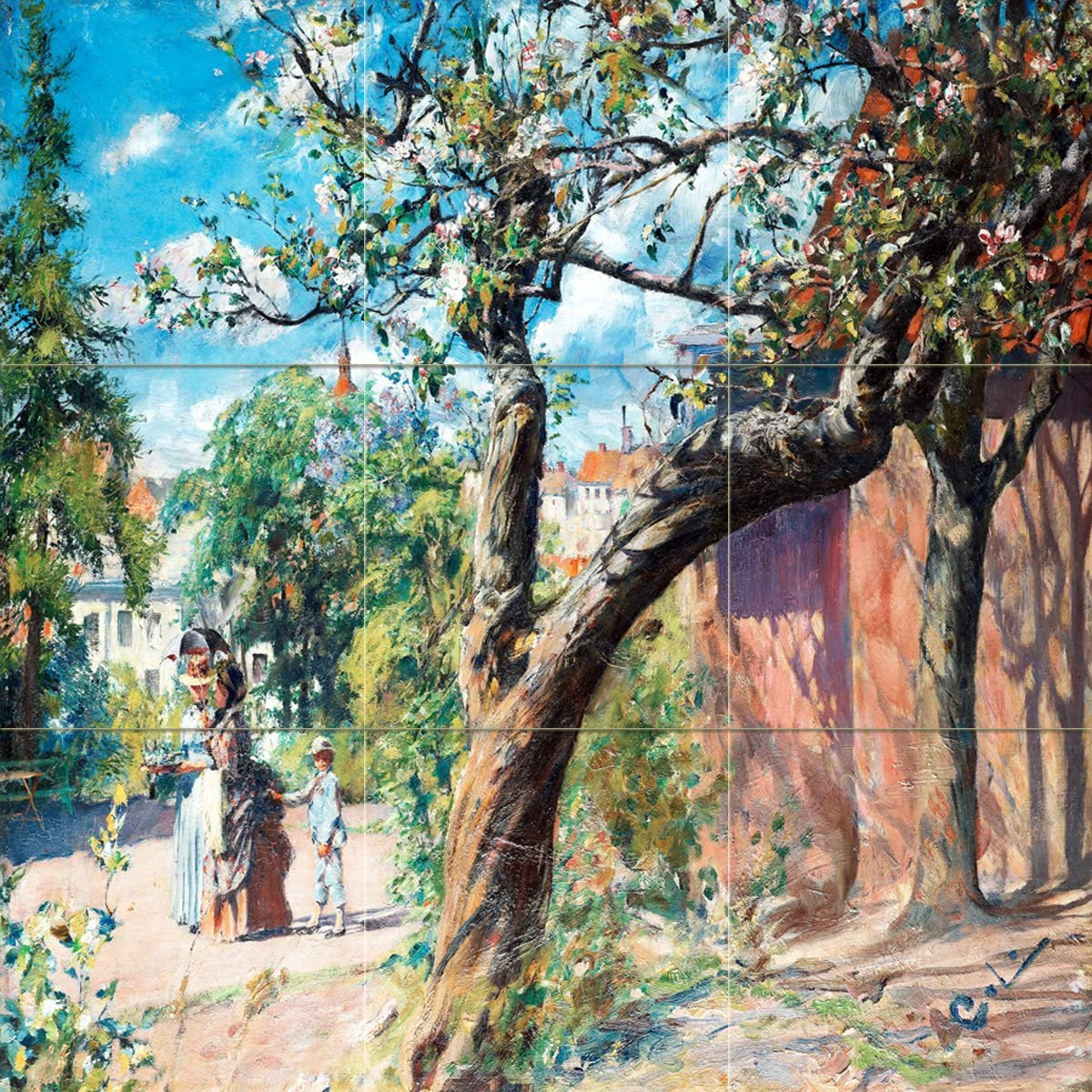 Tile Mural Landscape garden flowering tree Backsplash, 8" Ceramic Matte ...