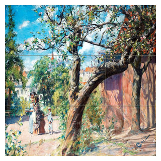 Tile Mural Landscape garden flowering tree Backsplash, 8" Ceramic Matte ...