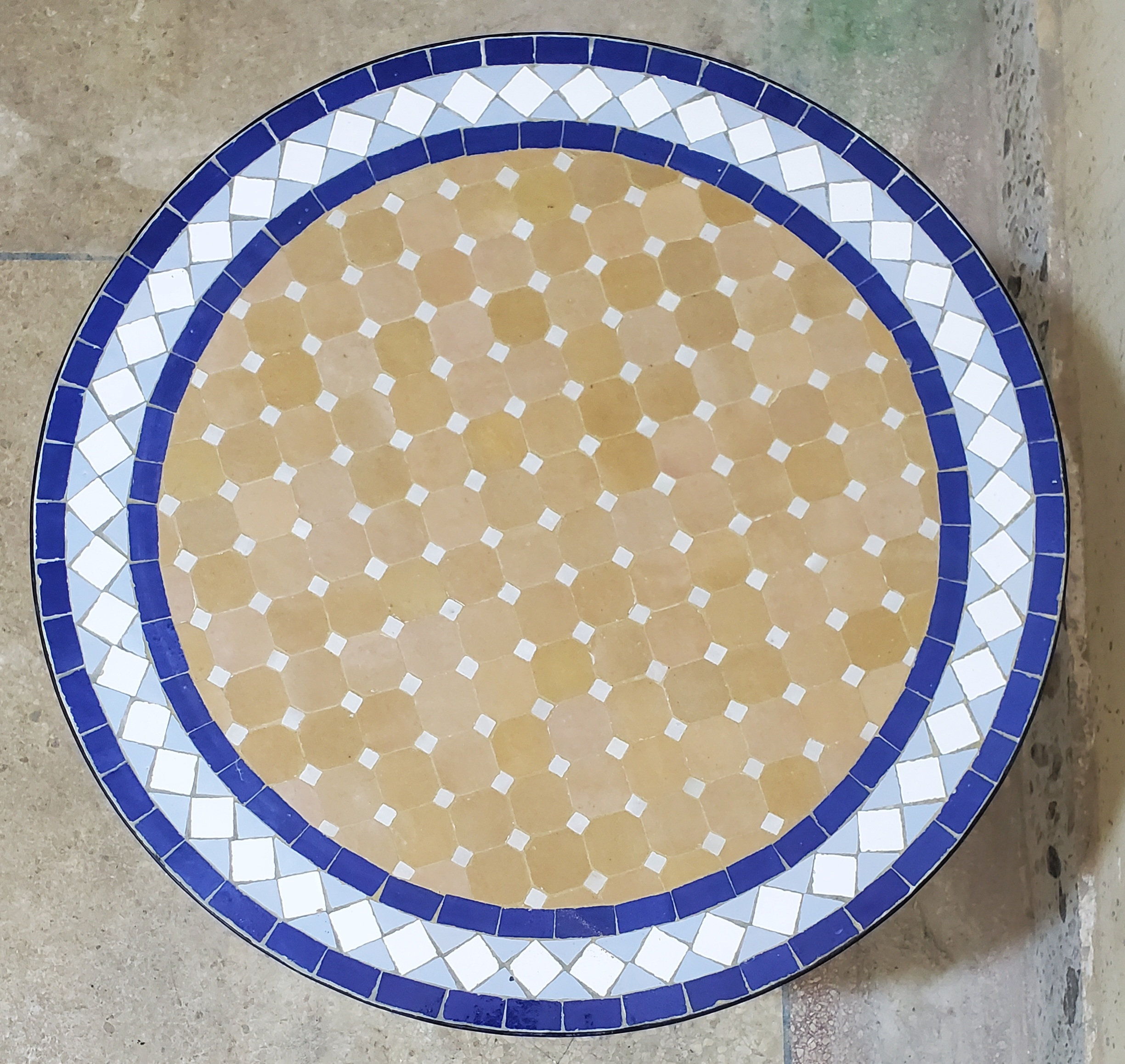 24" Multi-Color Moroccan Mosaic Table, Camel / Blue / White ...