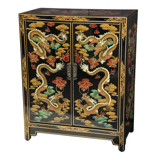 Black Dragons Lacquer Shoe Cabinet - Asian - Shoe Storage - by ...
