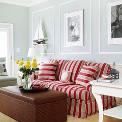 How do I use a red traditional sofa in a neutral room?