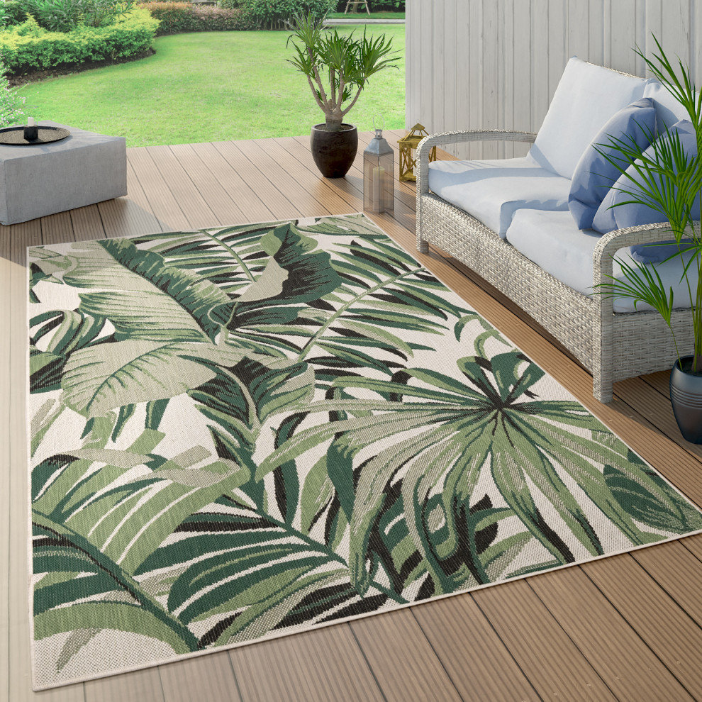 In- & Outdoor Rug With Palm Trees, Green, 6'7"x9'6" - Tropical ...