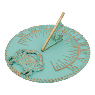 Solid Brass Garden Sundial Verdigris Blue Beach Design Crab and Fish ...
