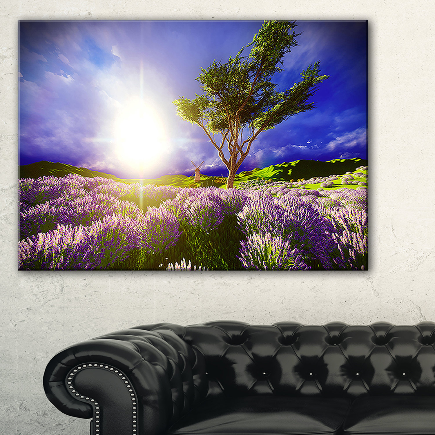 "Lavender Field Under Blue Sky" Modern Landscape Wall Art Canvas, 32 ...