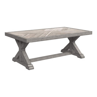 Farmhouse Outdoor Dining Table, Crossed Trestle Base With Porcelain Top ...