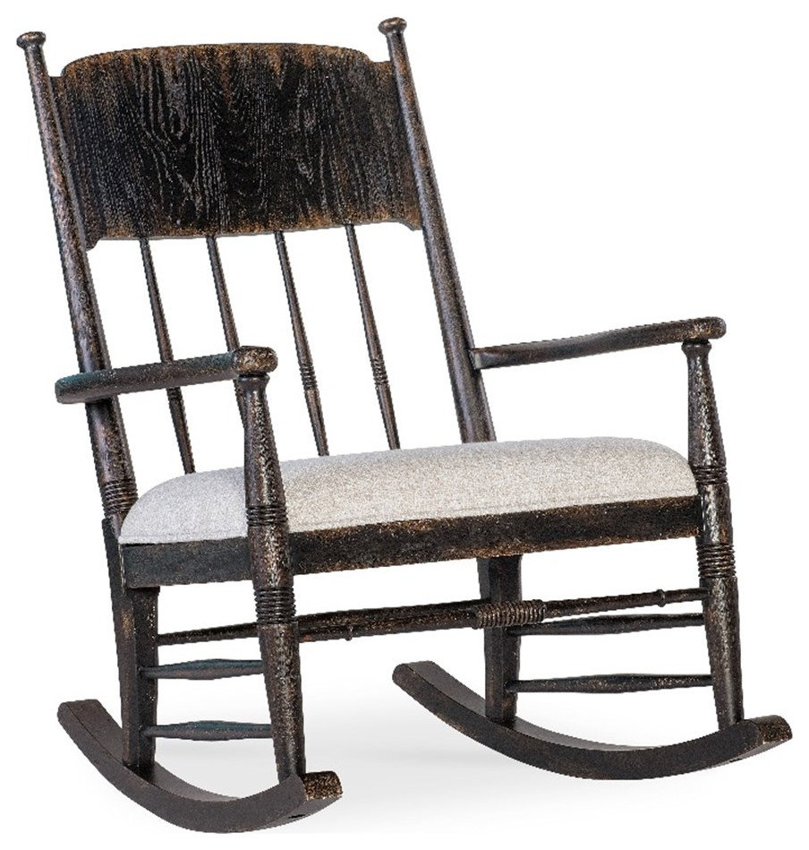 Americana Wood Rocking Chair with Beige Fabric Seat by Hooker Furniture ...