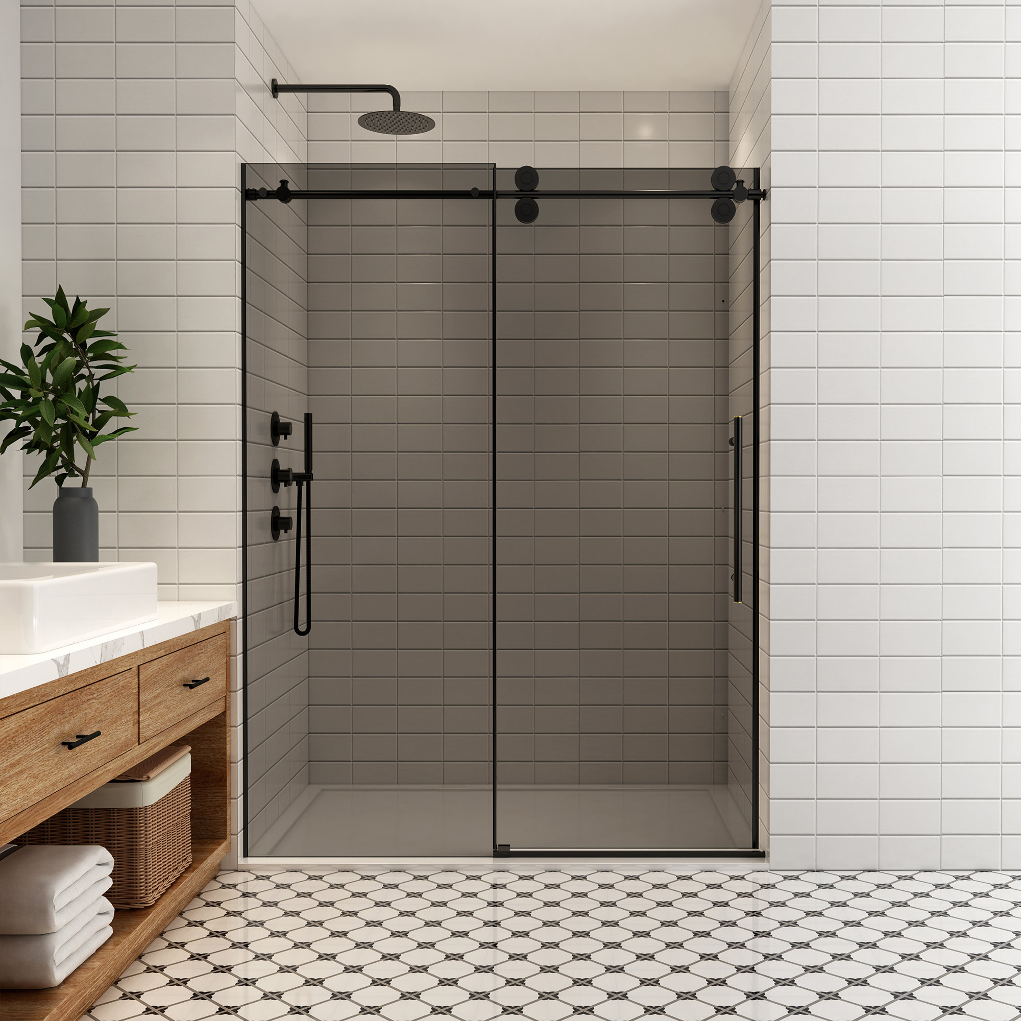 Echarri Single Sliding Frameless Shower Door, Tinted Glass, 56" W X 78"h - Contemporary - Shower ...