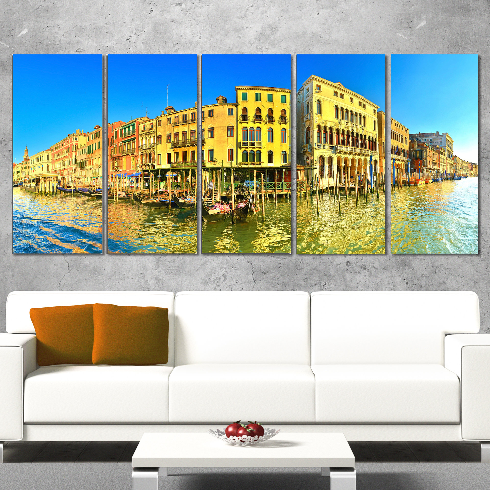 "Yellow Tinged Grand Canal Panorama" Cityscape Artwork Canvas, 60"x28 ...