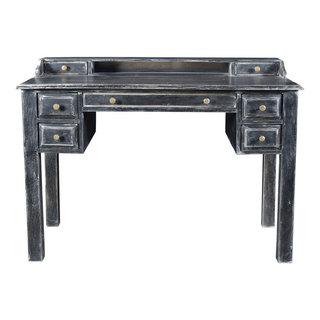 Martin 7-Drawer Desk in Traditional Gray Finish on Solid Wood ...