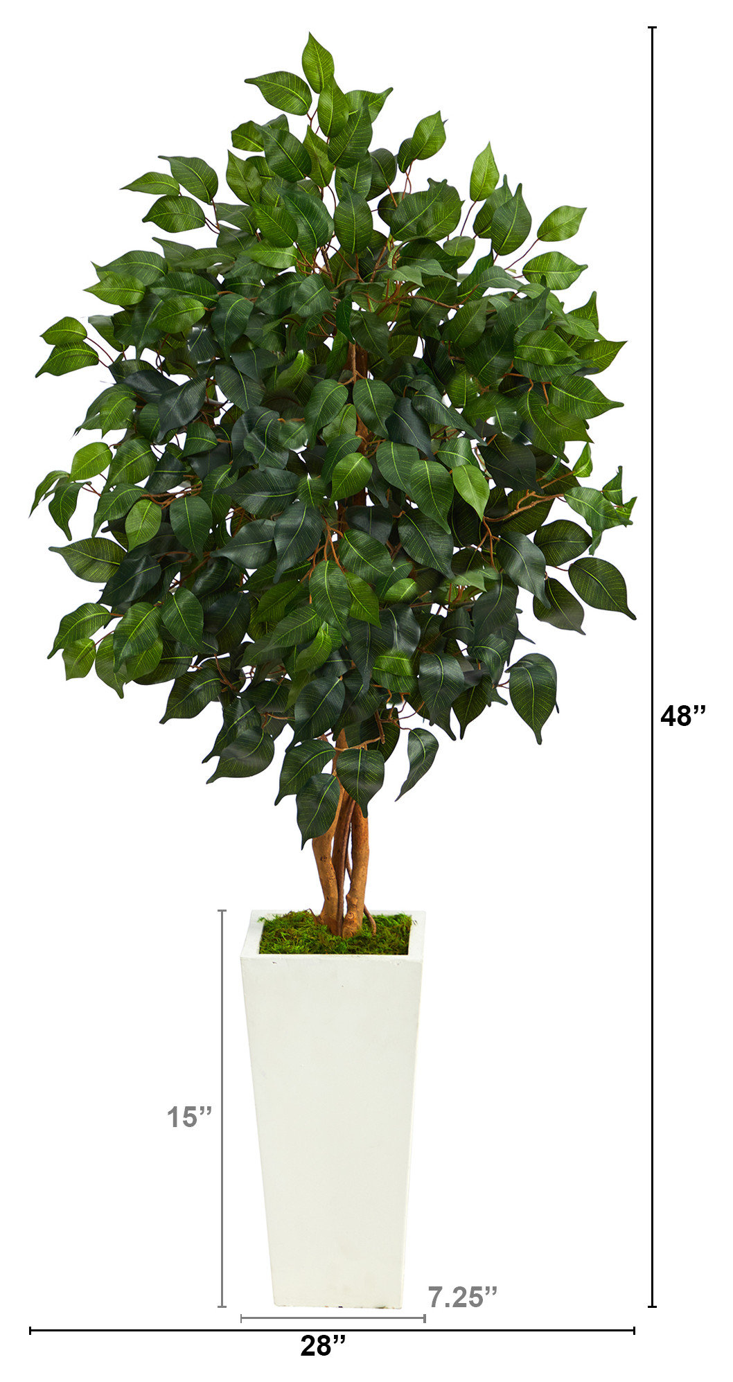 4' Ficus Artificial Tree, White Tower Planter - Modern - Artificial ...