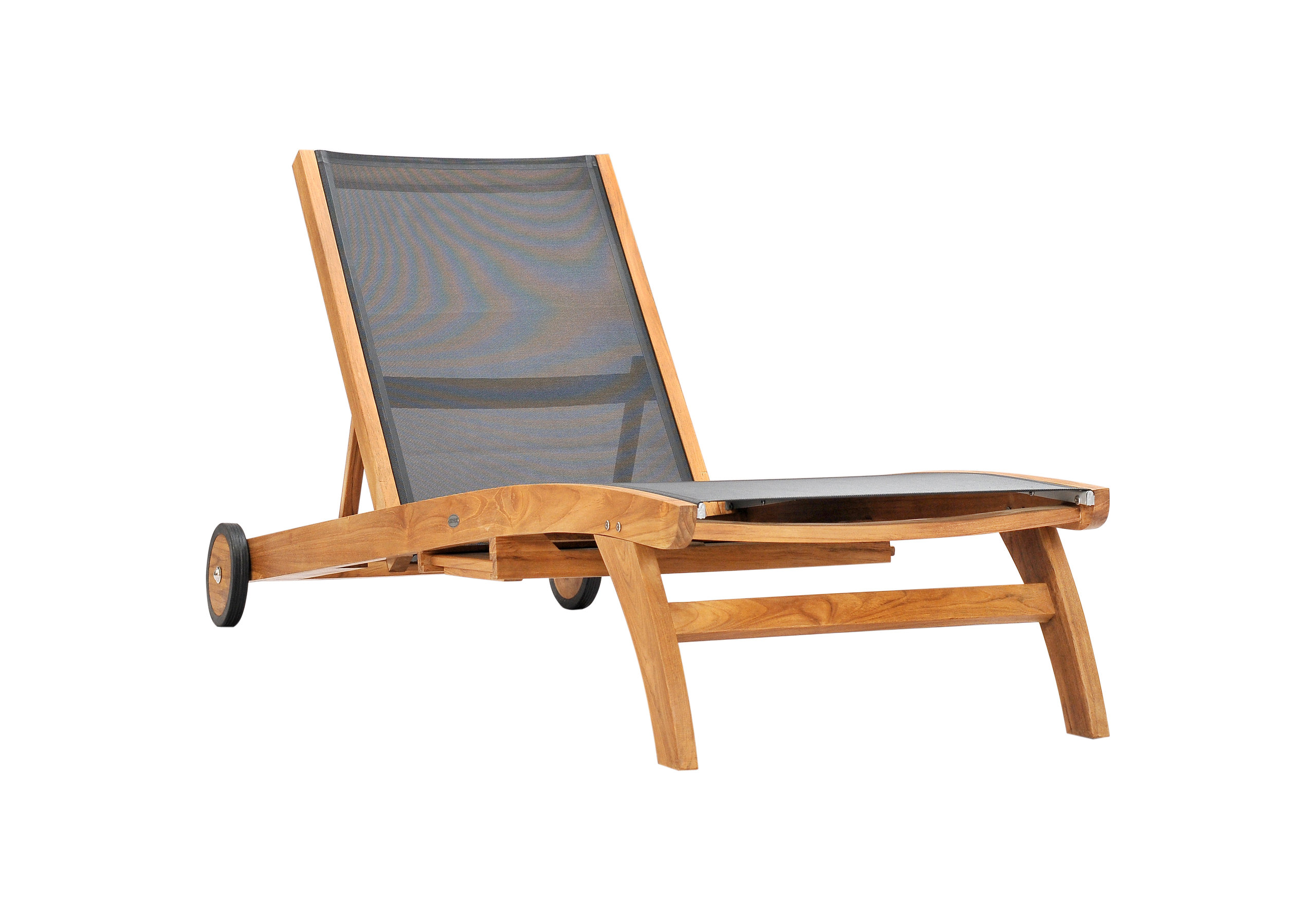 Teak Wood Bahama Pool Lounger With Batyline Mesh, Black - Transitional ...