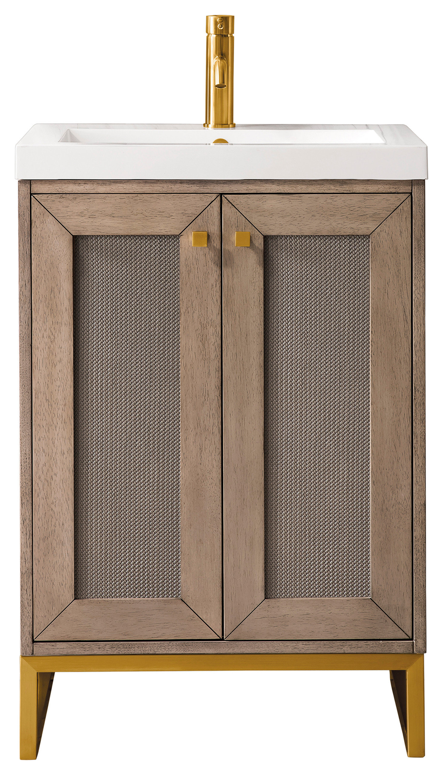 24" Single Vanity Vanity Whitewashed Walnut, Radiant Gold, W/ White ...