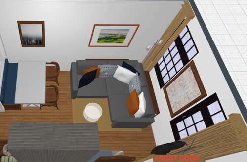 Layout for Tiny 130 sqft. Living/Dining Room