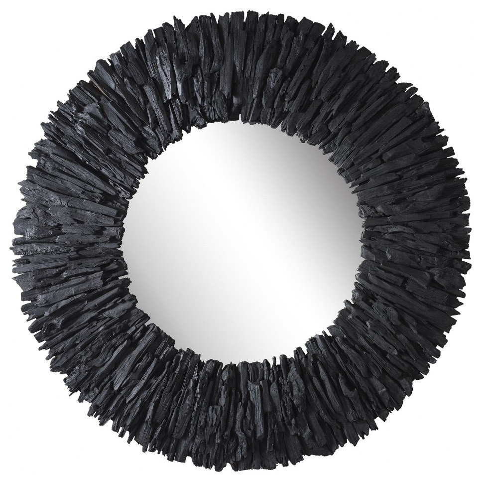 Sunburst Round Sculptural Wall Mirror Natural Fern Materials 39.37 ...