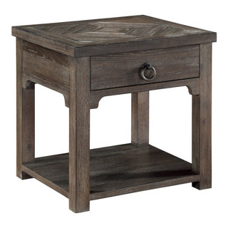 Rustic Side Table, Lower Display & Drawer With Ring Shaped Antique ...