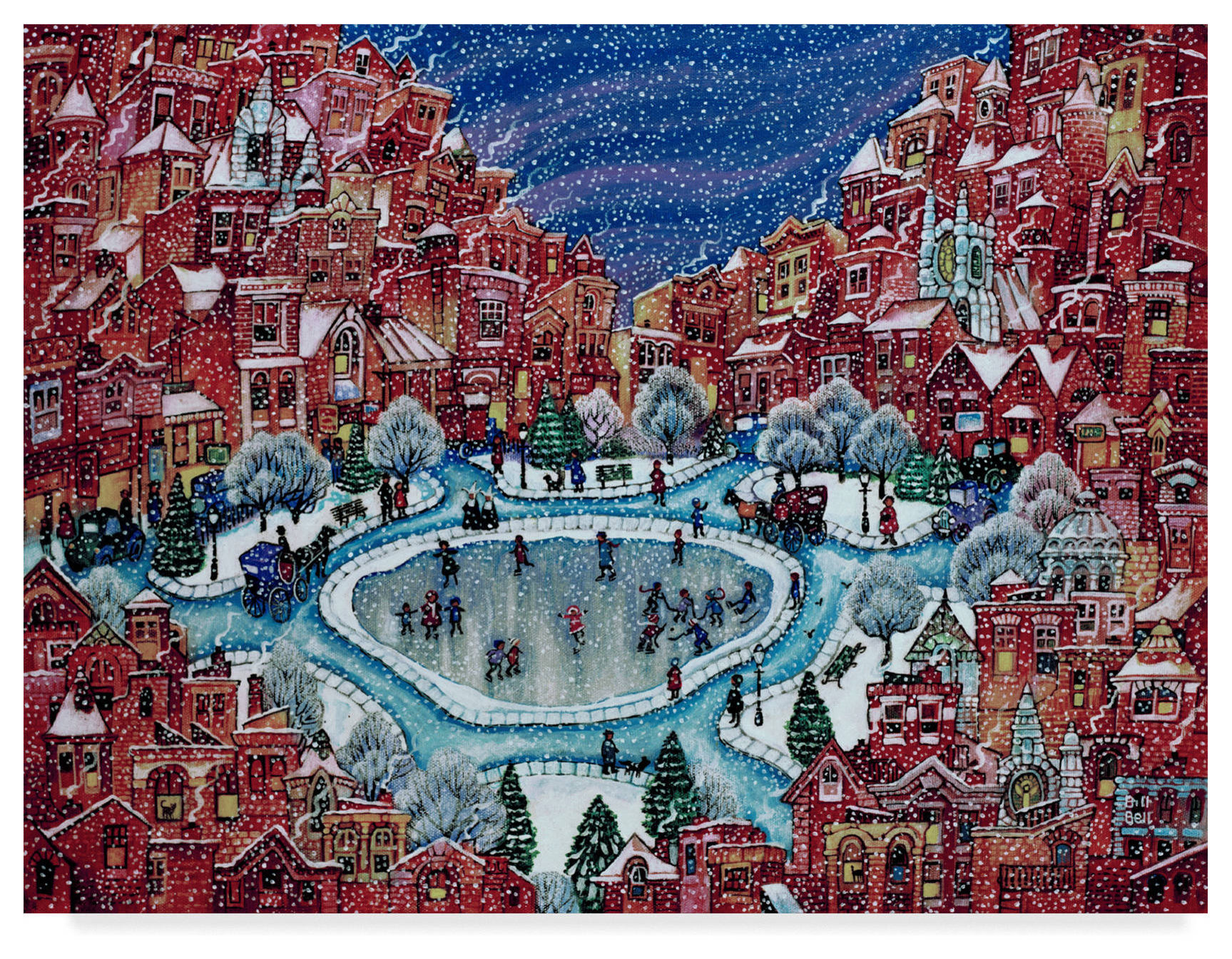 "Red Snow City" by Bill Bell, Canvas Art, 24"x18" - Traditional ...