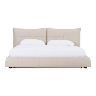 Modrest Patrick Modern Light Grey Leather Bed, Queen - Transitional ...