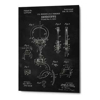 Epic Graffiti "Handcuffs Blueprint Patent Chalkboard" Giclee Canvas, 18 ...