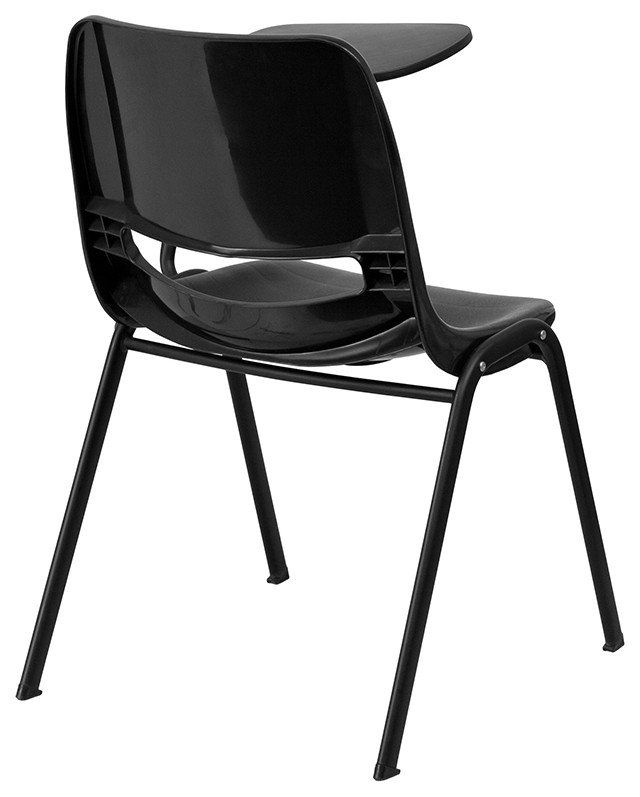 Black Ergonomic Shell Chair with Left Handed Flip-Up Tablet Arm, 23 ...