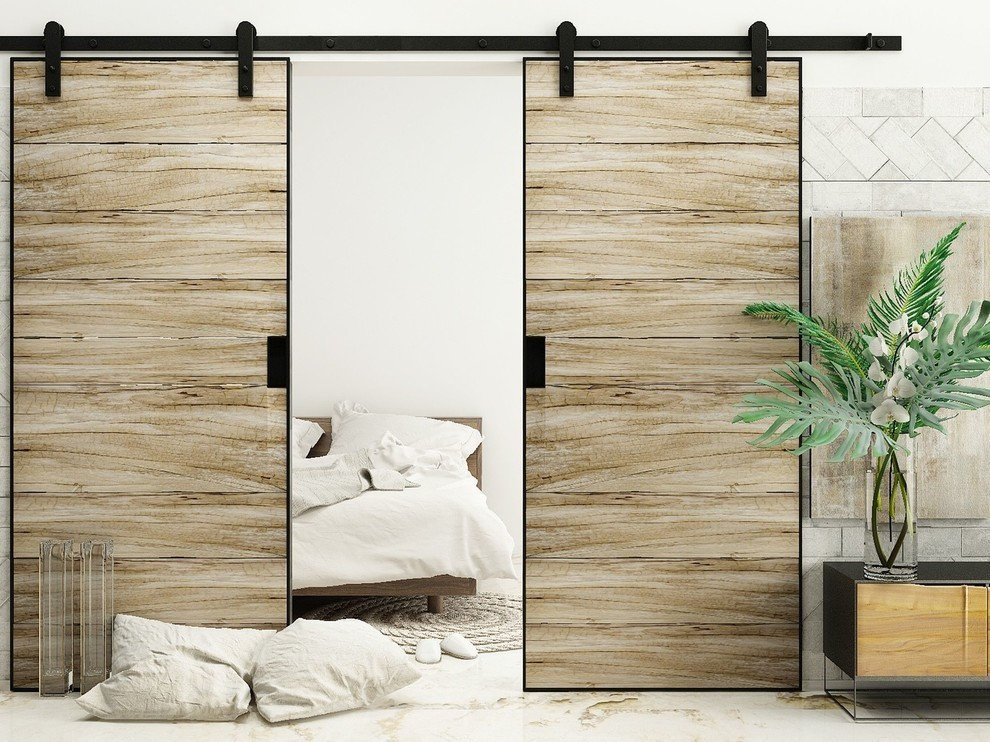 Sliding Barn Door Hardware Kit, Straight Design, 7.5FT - Traditional ...