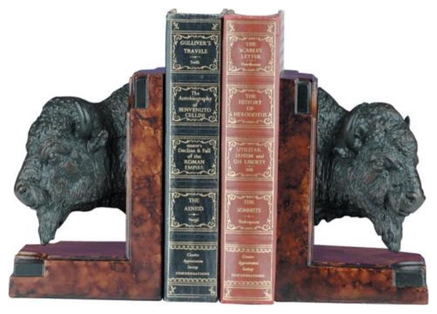 Resin Buffalo Bookends, King of The Prairie Style - Southwestern ...