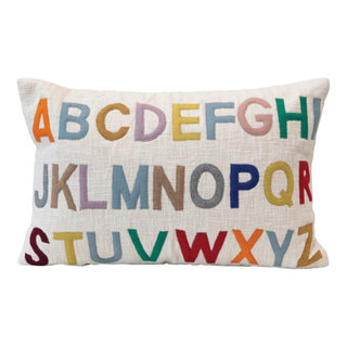 Cotton Alphabet Lumbar Throw Pillow Multicolor Embroidered 24 x 16 in ...