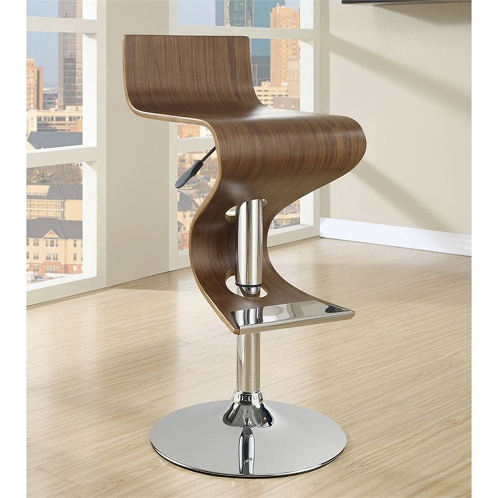 Coaster Contemporary S-Shaped Wood Adjustable Bar Stool in Walnut ...