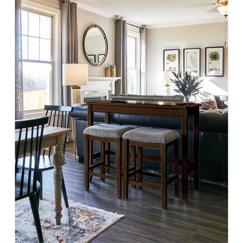New Ridge Home Goods Traditional Wood Sofa Table with Two Stools in ...