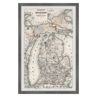 "Railroad Map of Michigan" Framed Painting Print, 24x36 - Contemporary ...