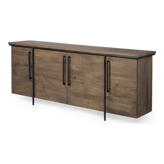 HomeRoots Brown Solid Mango Wood Finish Sideboard With 4 Door Cabinets ...