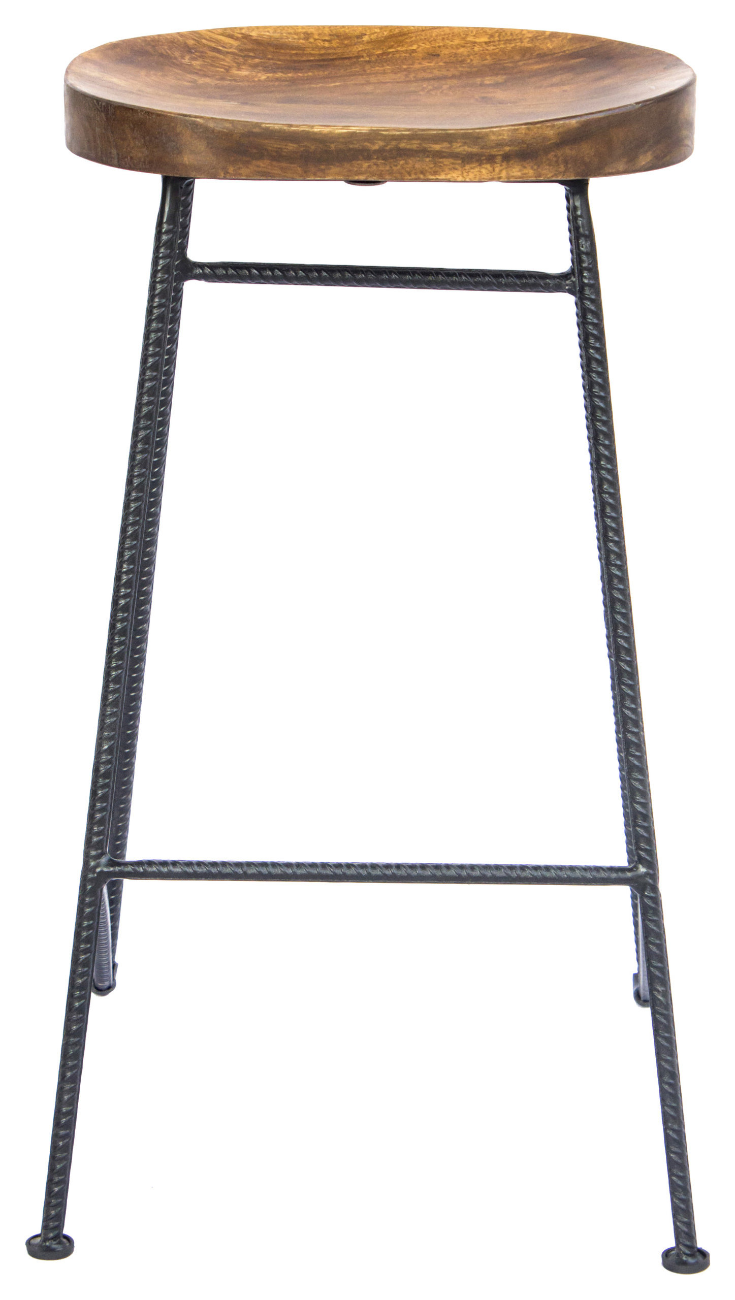 Mango Wood Saddle Seat Bar Stool With Iron Rod Legs, Brown and Black ...