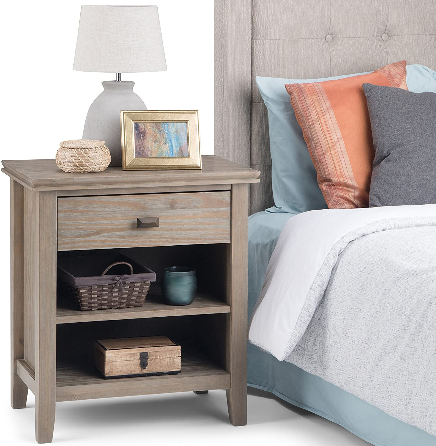 Side Table, 2 Shelves & Drawer With Rectangular Knob - Farmhouse - Side ...