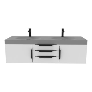 CastelloUSA Thames Shallow Basin Vanity Set, 60" - Modern - Bathroom ...