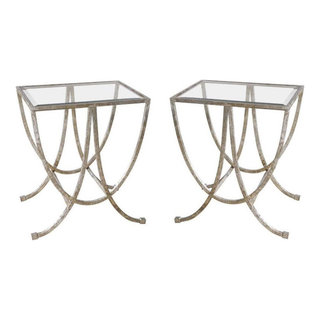 Home Square Iron & Tempered Glass Side Table in Antiqued Silver - Set ...