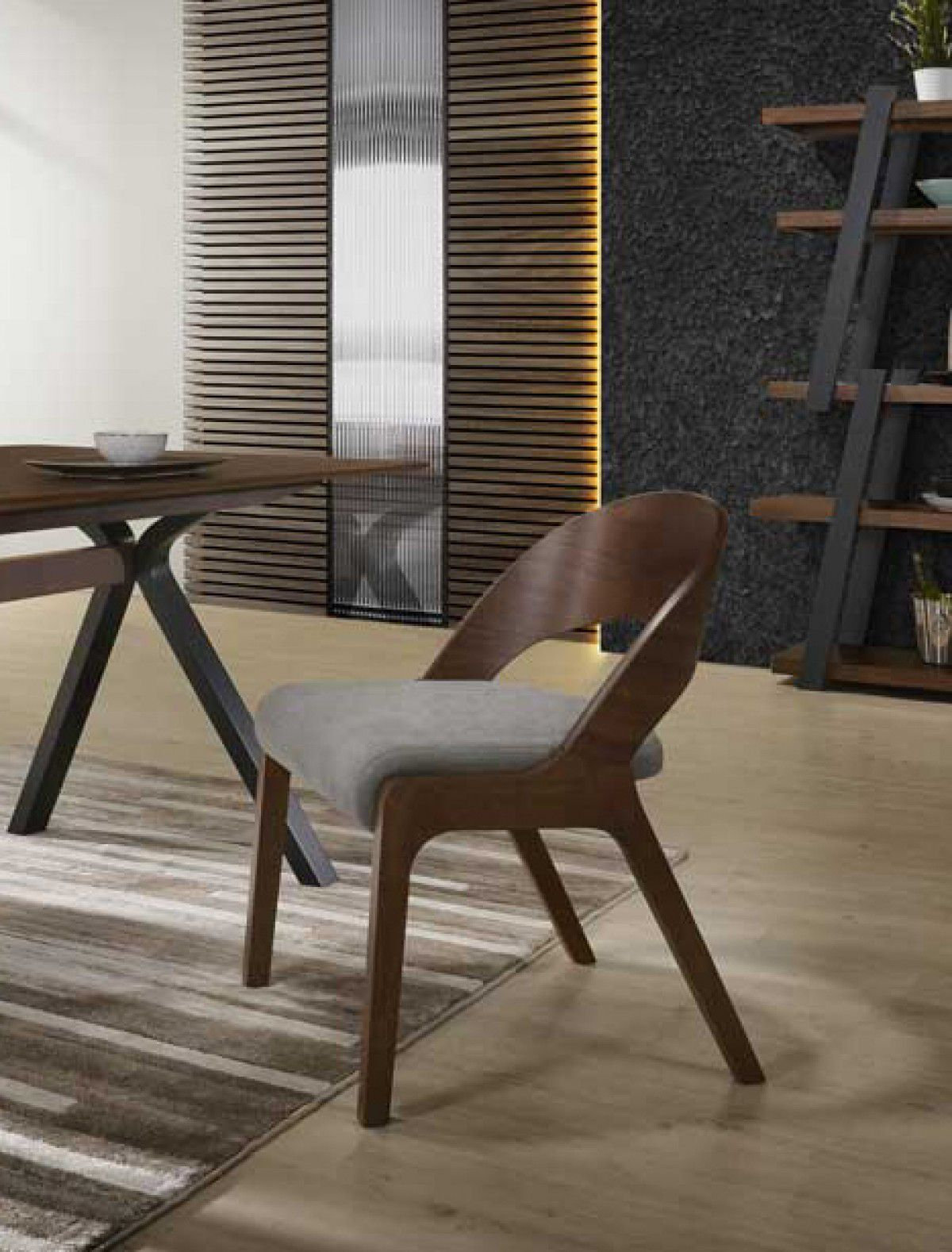 Modrest Runyon Modern Walnut and Gray Fabric Dining Chair, Set of 2 ...