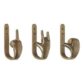 Denison Handmade Aluminum Hand Gesture Coat Hooks, Set of 3, Raw Gold ...