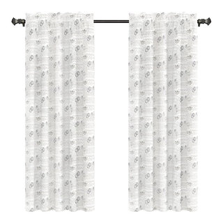 Vintage Script Natural Linen Curtain Panels, Set of 2, 96 ...