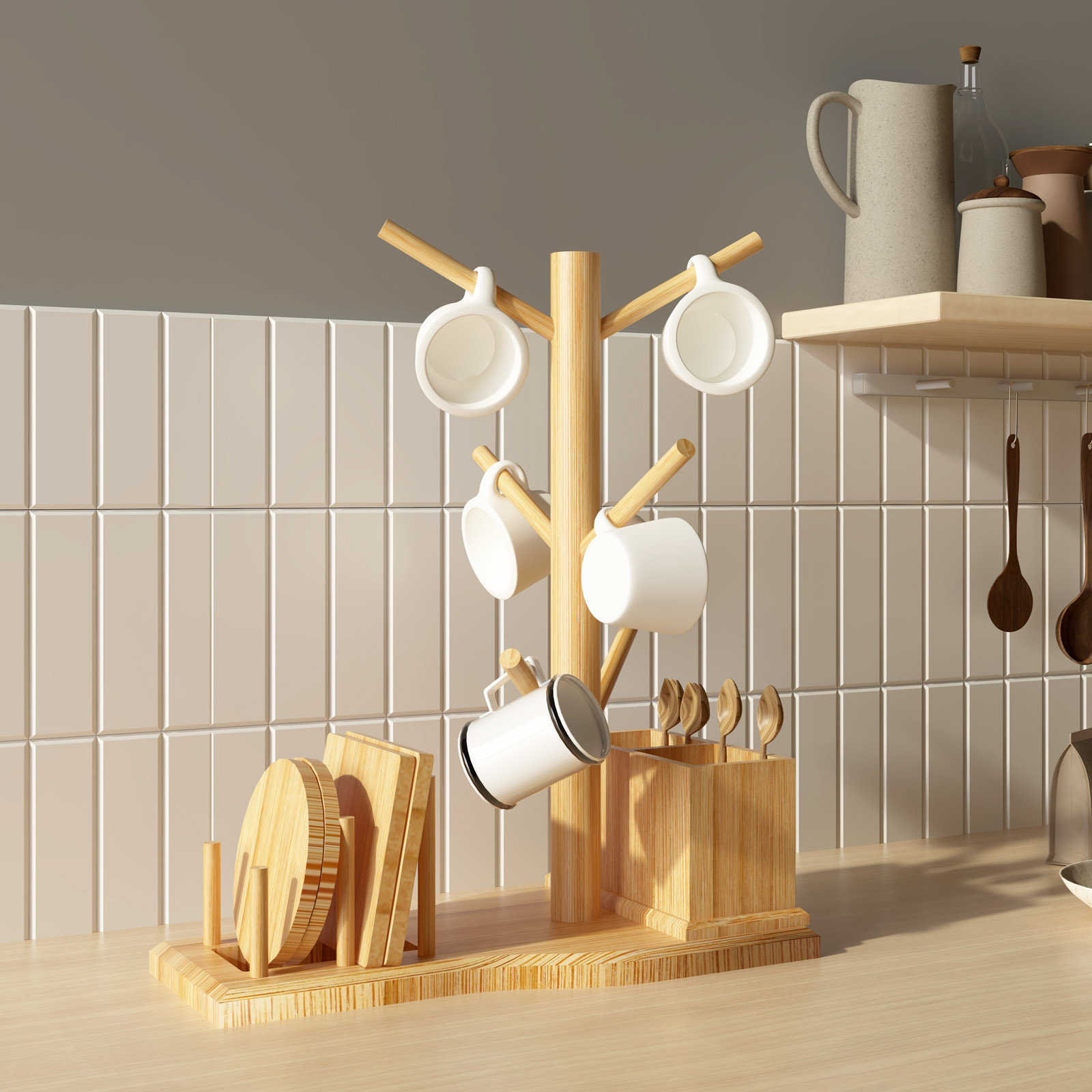 Bamboo Multifunctional Mug Holder Tableware Storage Rack - Contemporary ...