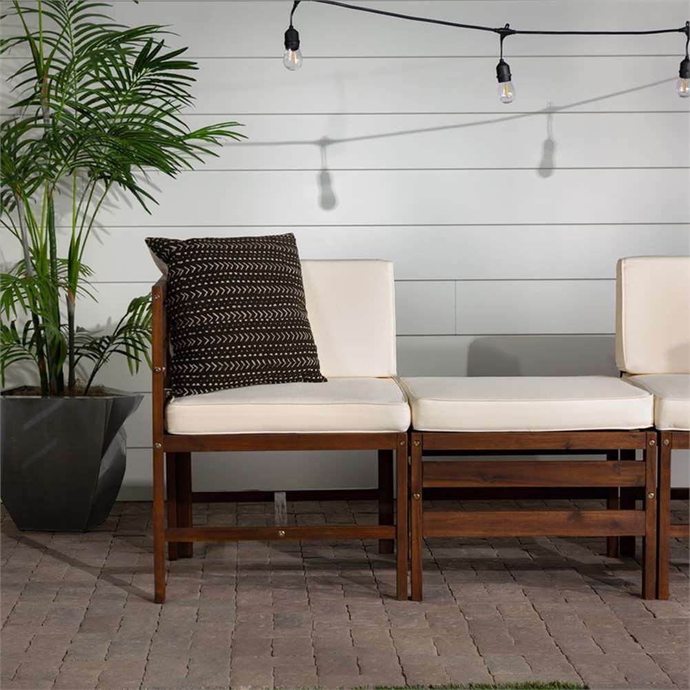 Pemberly Row Solid Wood Modular Outdoor L/R Chairs and Ottoman in Dark ...